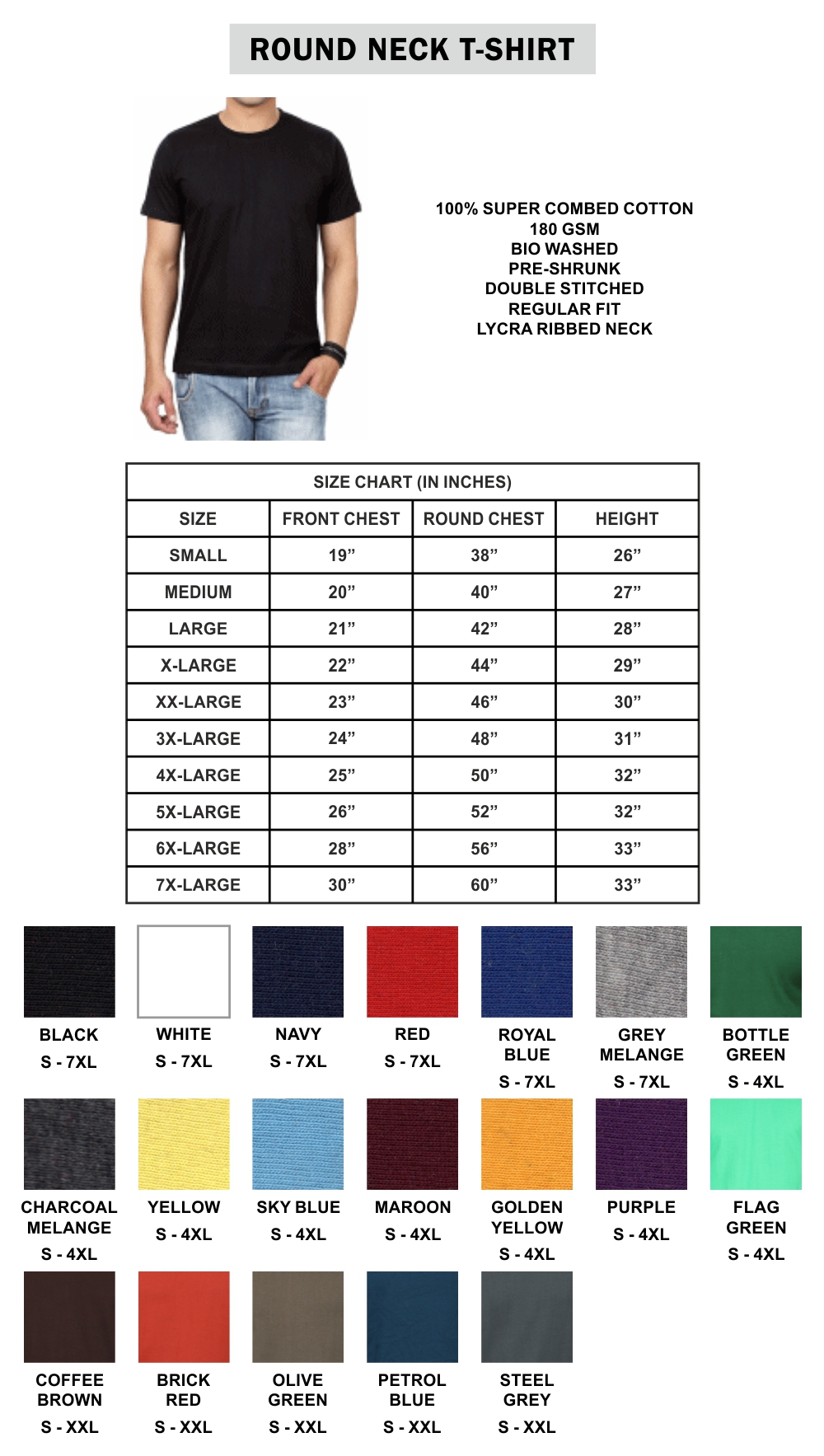 Xtees Style Color Size Chart