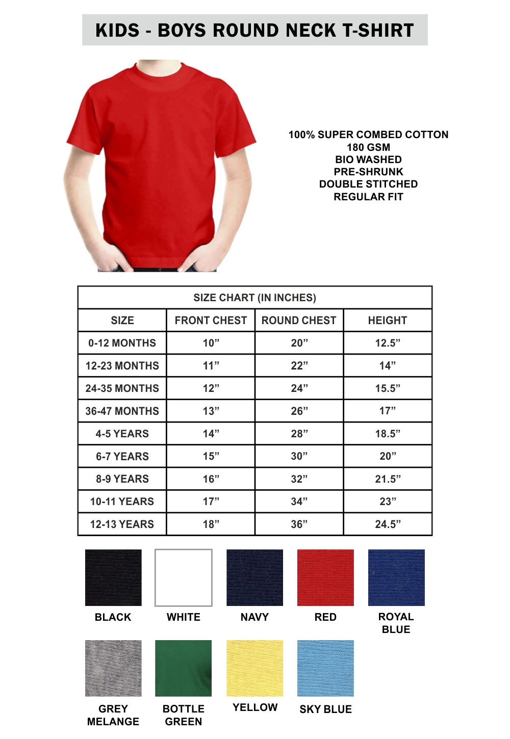 Xtees Style Color Size Chart